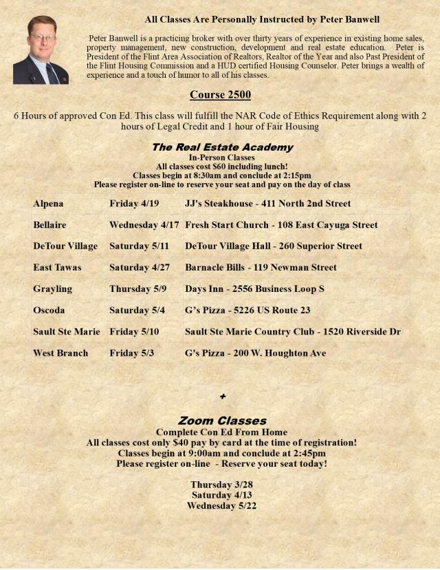 Peter J Banwell realestateacademy@sbcglobal.net Mobile: 8109648700